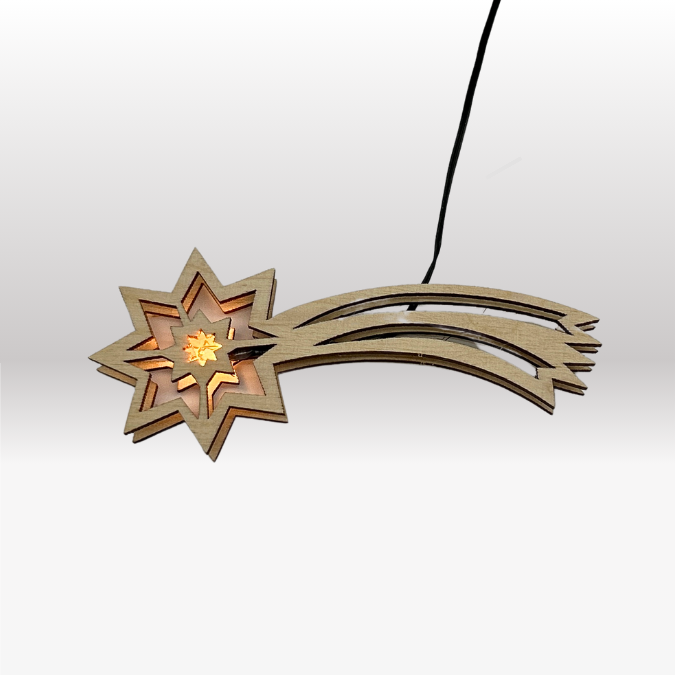 Wooden comet filigree illuminated natural - Nativity scene decoration