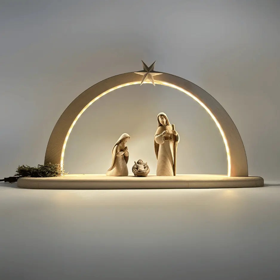 HOLY FAMILY SET OF 3 WITH STABLE STARLIGHT WITH LIGHTING - AKANTUS