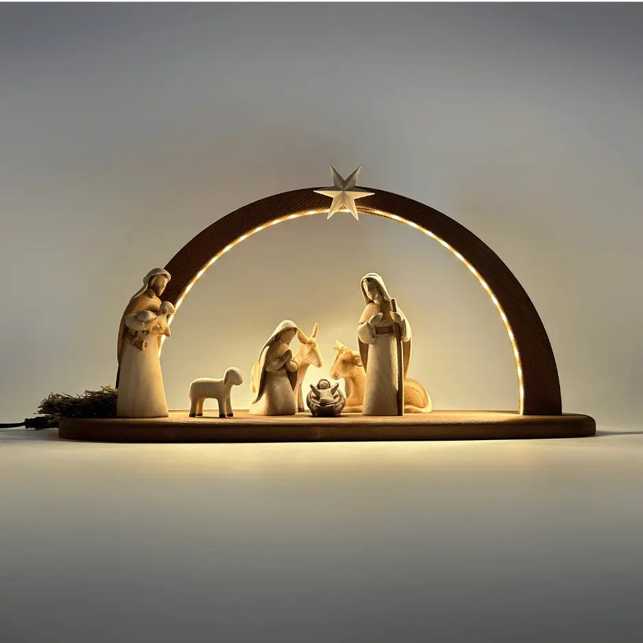 Nativity set with stable starlight dark with lighting (7 figures ...