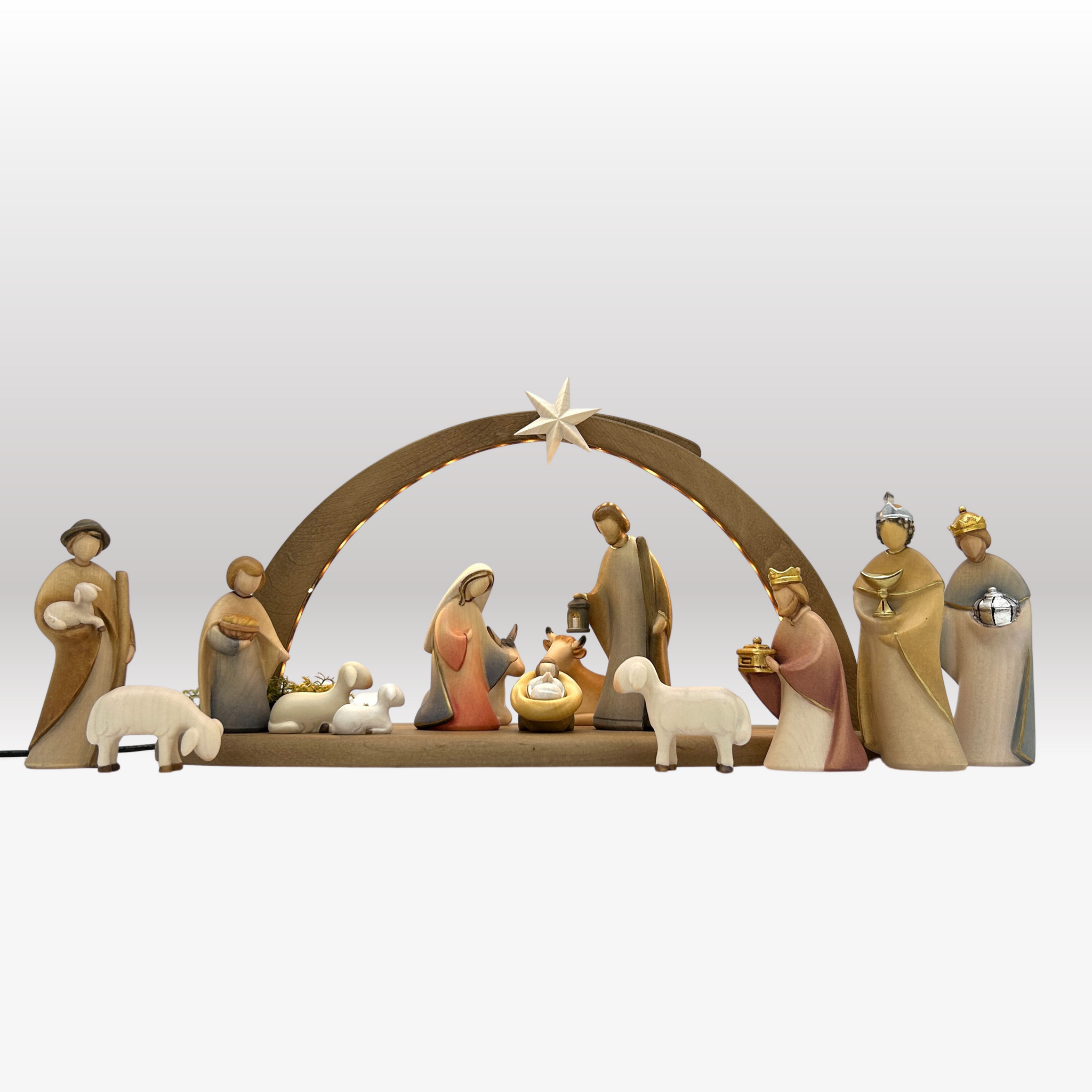 Nativity figures set with stable starlight dark with lighting (14 fig.)