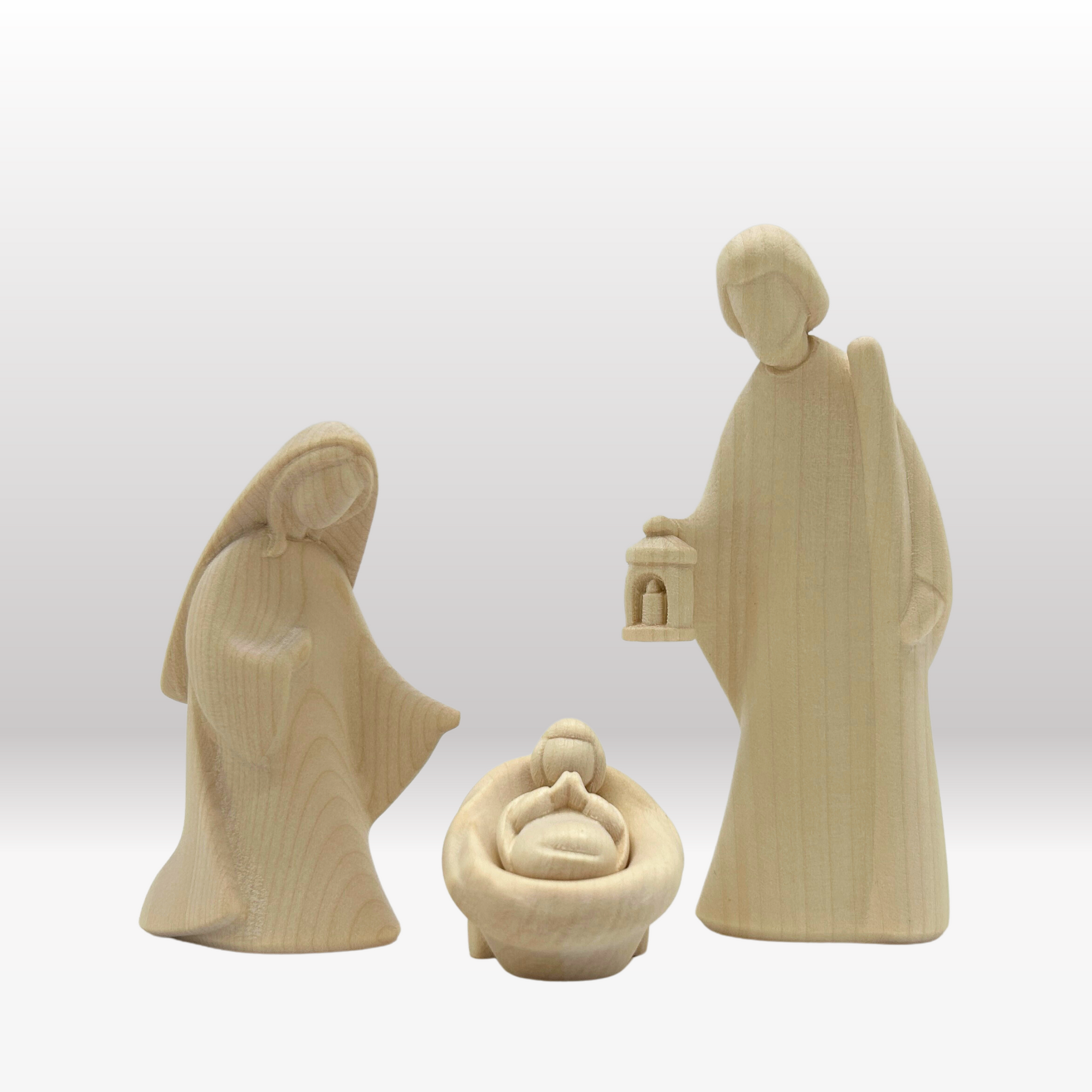 Holy Family set of 3 - Leonardo nativity natural wood I Akantus