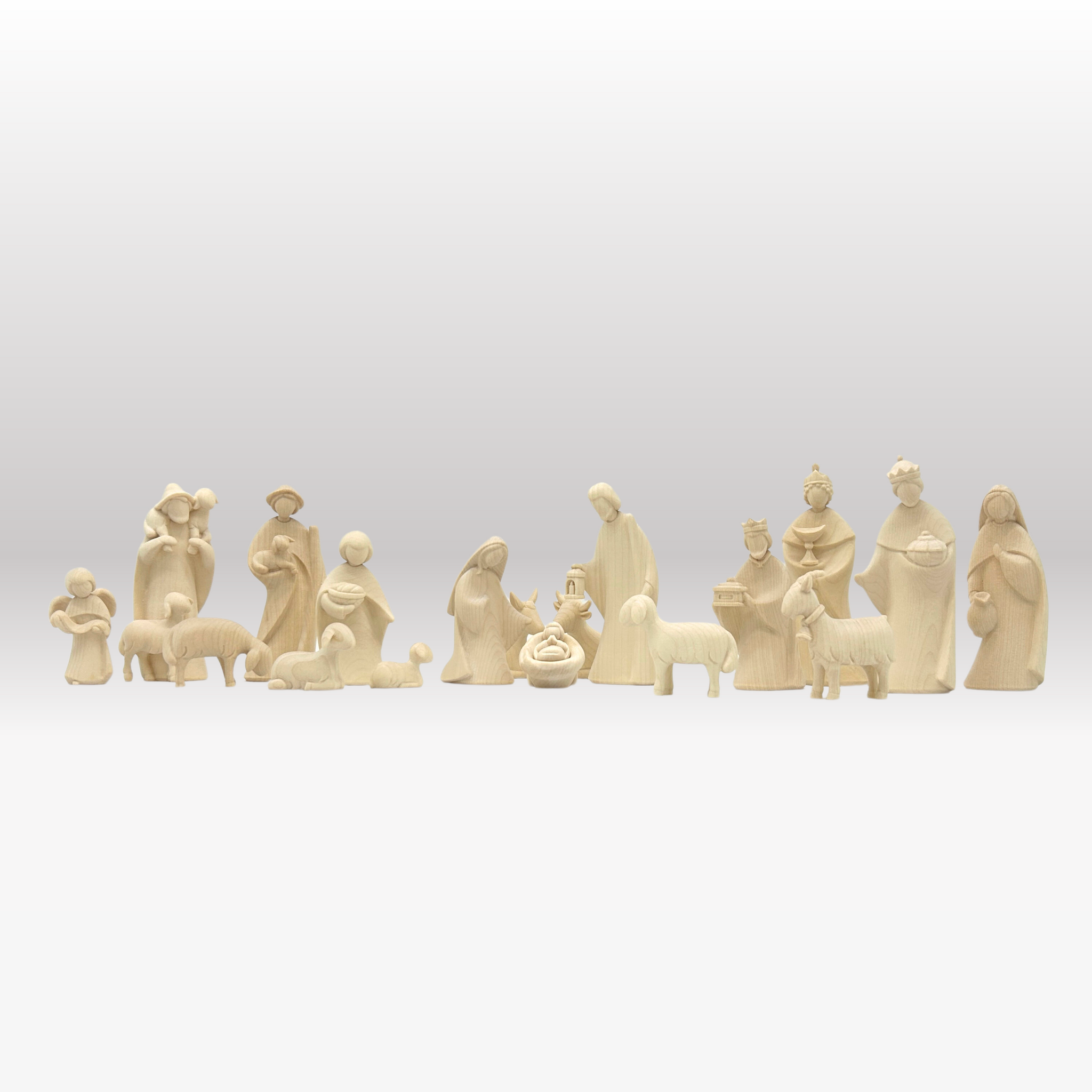 Nativity figures set without stable (18 figures) - natural wood