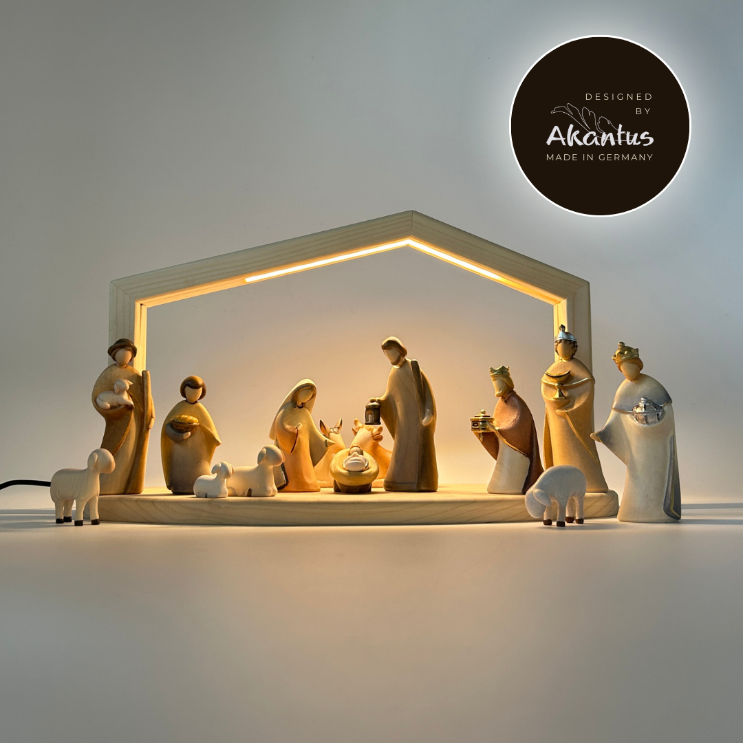 Set (14 Figuren) von Leonardo bemalt mit Stall "Akantus Design" natur