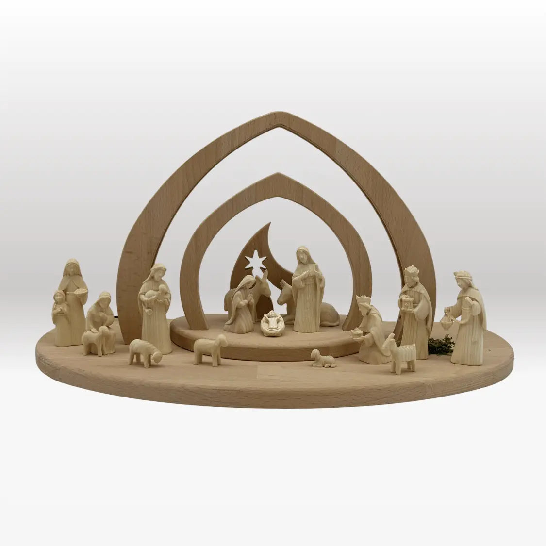 Nativity set with modern stable, lighting and (15 figures) - Akantus