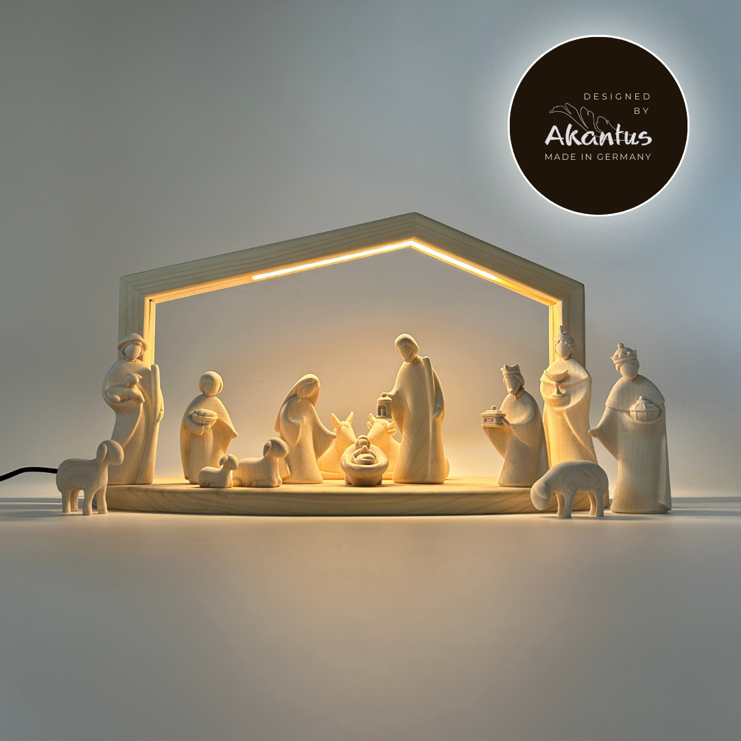 Nativity Set with stable „Akantus Design“ natural (14 Figures) - Leonardo