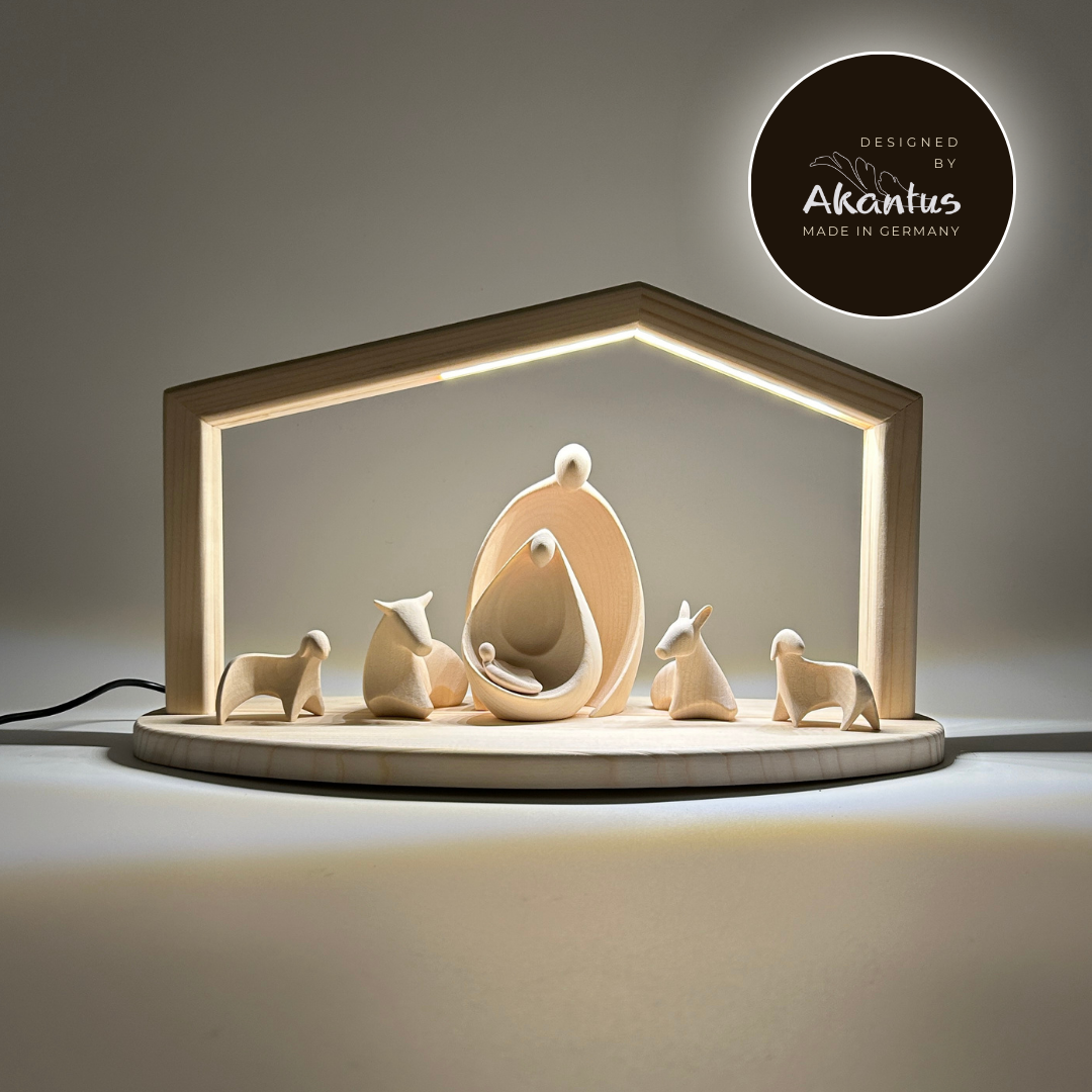 NATIVITY SET WITH STABLE „AKANTUS DESIGN“ NATUR (6 FIG.) - AMBIENTE DESIGN