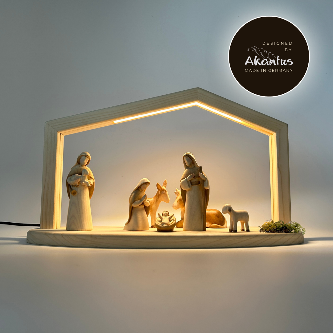 Nativity Set with stable „Akantus Design“ natural (7 Fig.) - Akantus