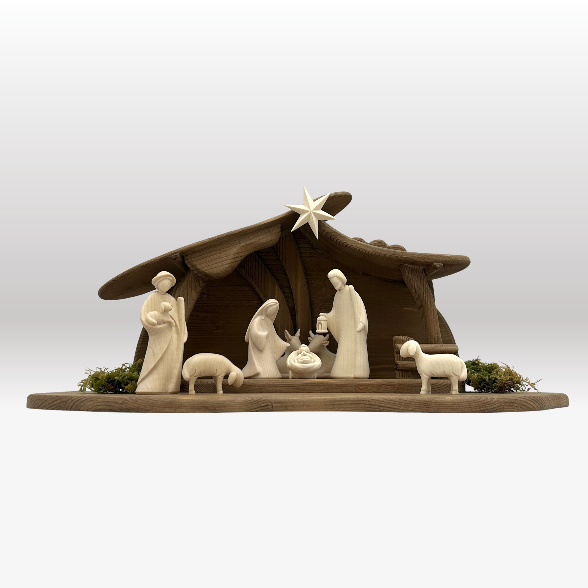 Nativity figures set with stable Holy Night large/dark (8 figures)