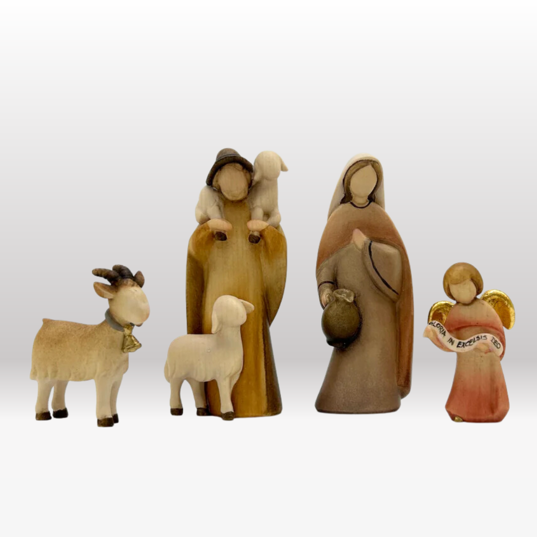 Set of 4: woman, shepherd, angel and goat - Leonardo nativity colored I ...