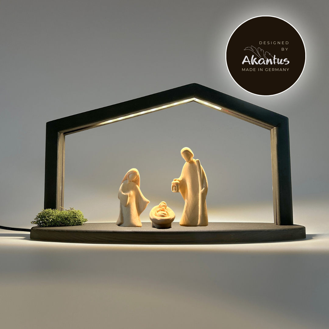 Holy Family set of 3 with stable „Akantus Design“ stone - Leonardo nat