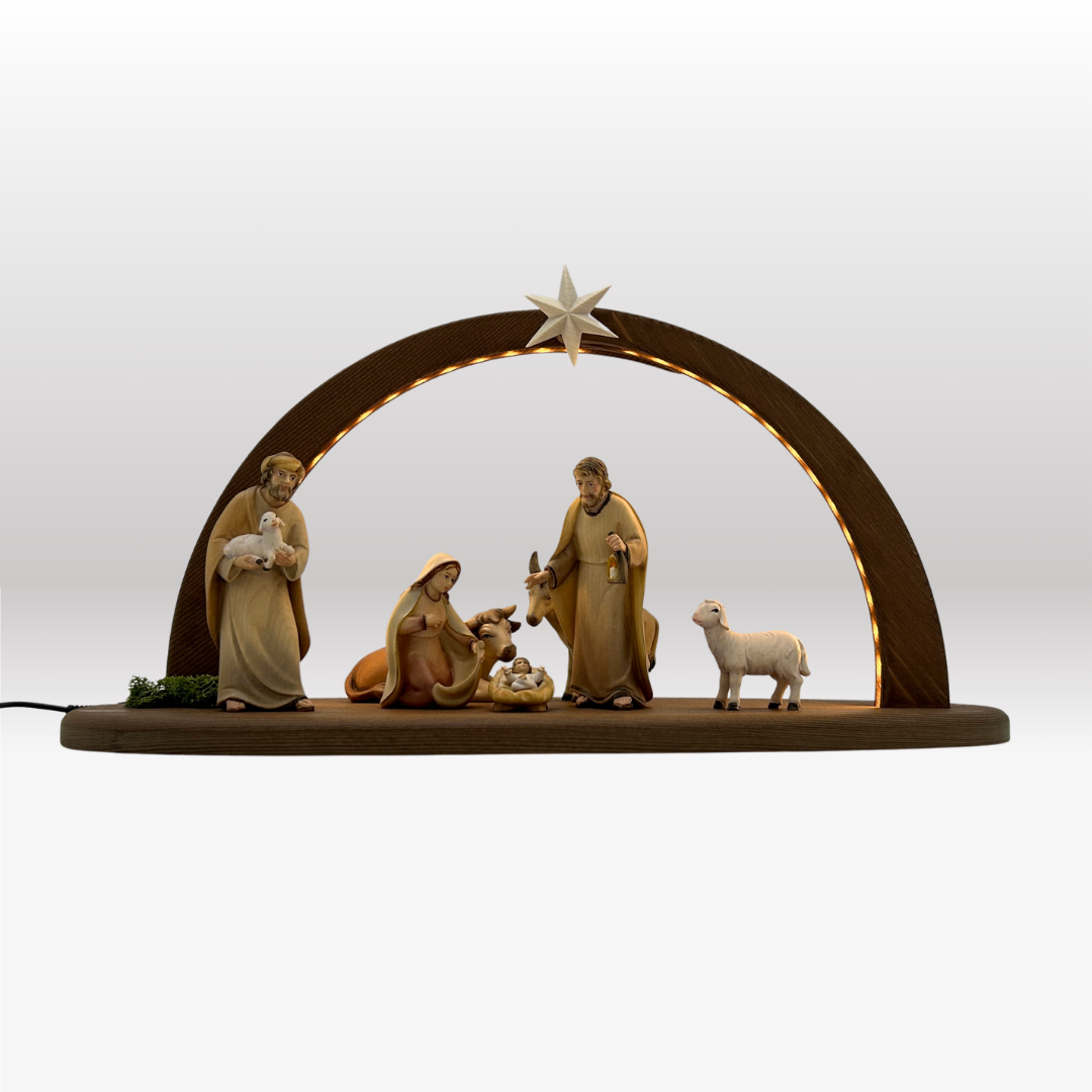 Nativity figures set with stable starlight dark with lighting (7 fig.)