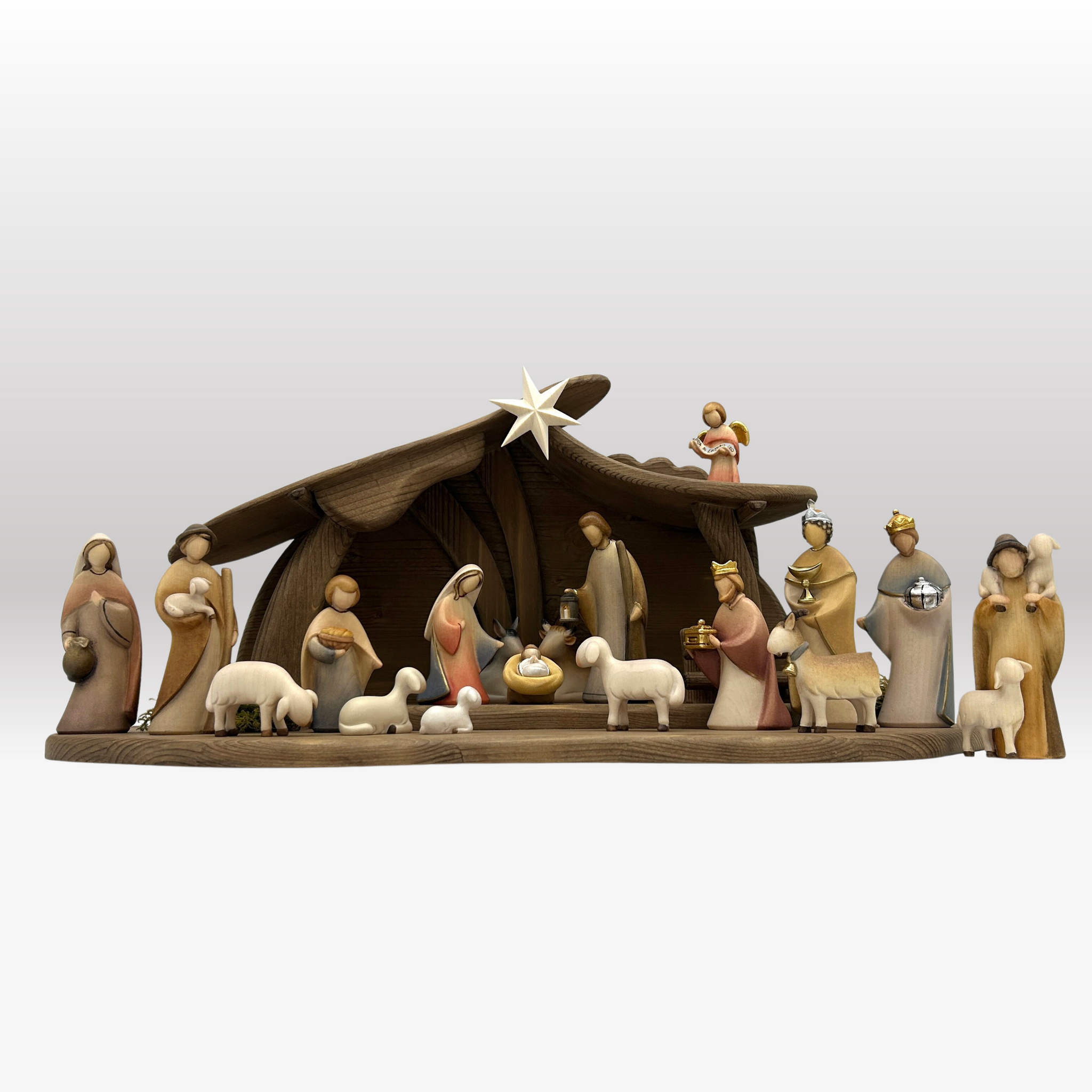 Nativity figures set with stable Holy Night large/dark (18 figures)