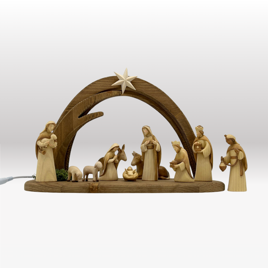 NATIVITY FIGURES SET WITH STABLE LEONARDO (11 FIGURES) - AKANTUS NATIVITY