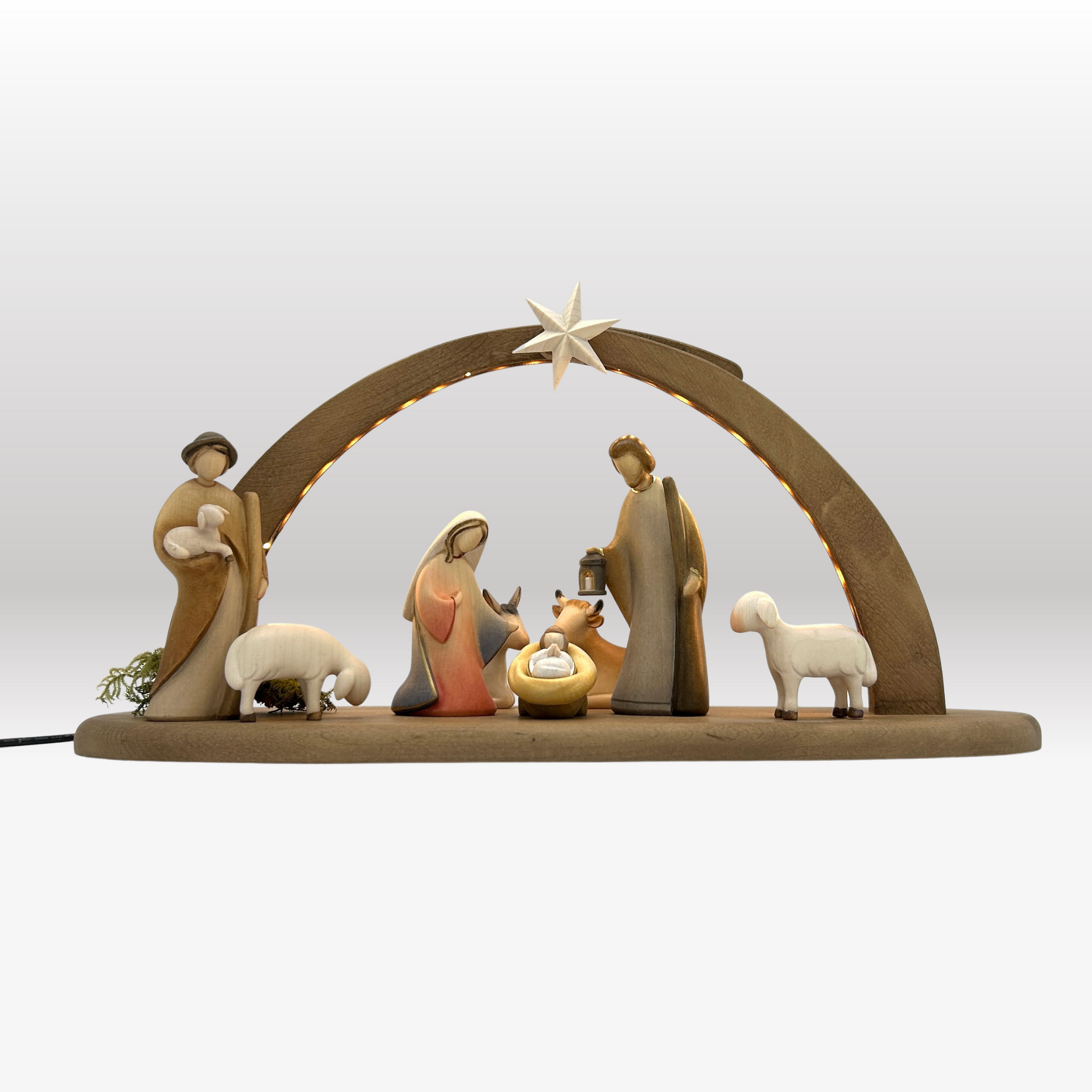 Nativity figures set with stable starlight dark with lighting (8 fig.)