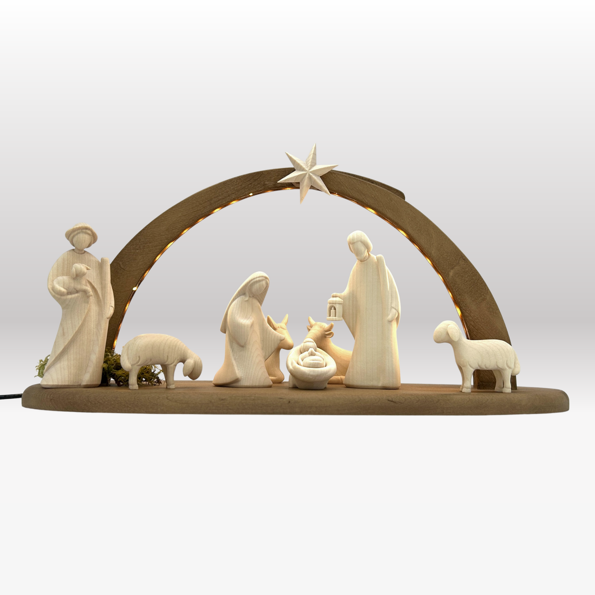 Nativity figures set with stable starlight dark with lighting (8 fig.)
