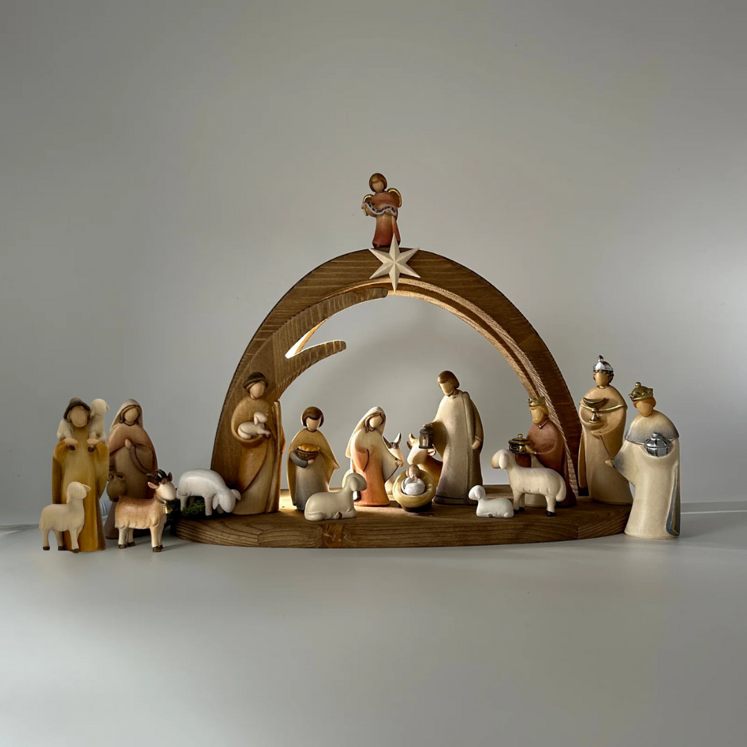 Nativity set with modern stable (18 figures) - Leonardo nativity