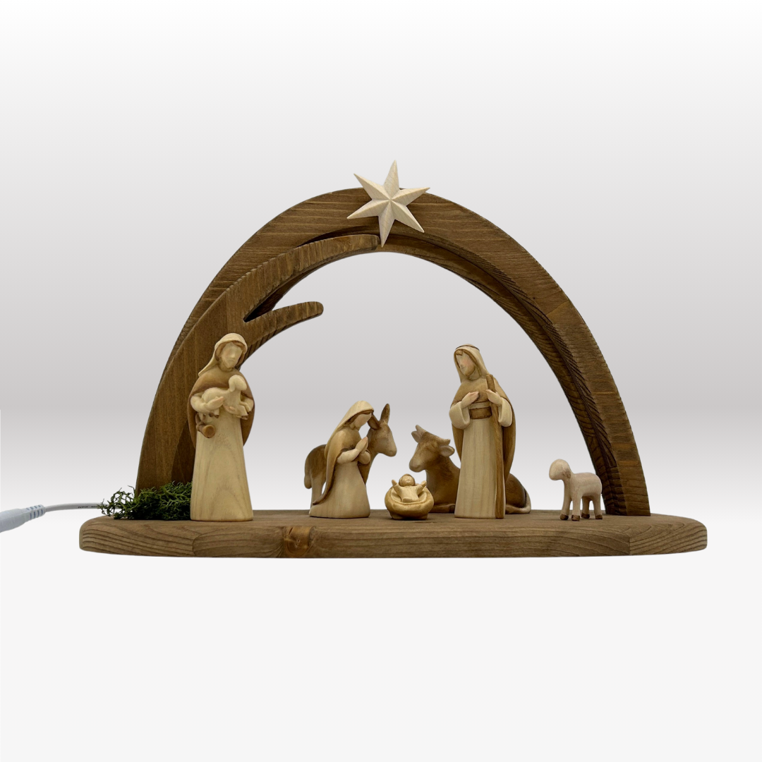 NATIVITY SET WITH LEONARDO STABLE (7 FIGURES) - AKANTUS NATIVITY